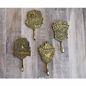 Harry Potter Gold Hogwarts Houses Wall Hooks Storage Rack Organizer, Set of 4 | Freestanding Hat And Coat Rack Wall Mount, Home Decor Room Essentials | Official Wizarding World Gifts And Collectibles