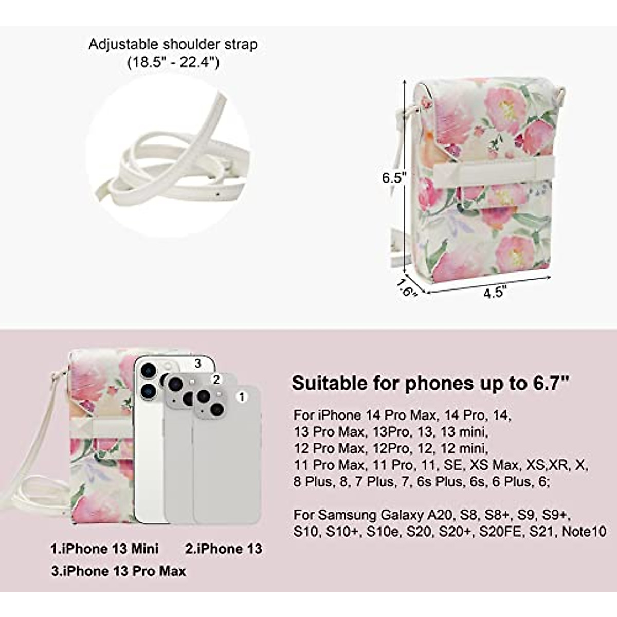 DE'EMILIA CONCEPT Small Crossbody Cell Phone Purse for Women, Watercolor Mini Messenger Shoulder Handbag Wallet with Credit Card Slots (Offwhite)