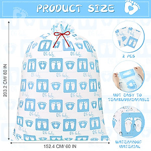 Yingzhao 2 Pcs 80 x 60 in Jumbo Bike Gift Bags Extra Large Baby Footprint Gift Bags Large Plastic Present Bags Birthday Gift Sack for Girl Boy Heavy Large Birthday Party Gifts Bags Baby Shower(Blue)