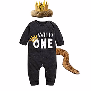 Baby Boy 1st Birthday Outfit Boy First Birthday Romper Wild One Birthday Outfits Boy (Dark Gray-Wild One Long, 12-18 Months)