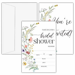 OXRUN Bridal Shower Invitations, 25 Colorful Wildflower Invites with Envelopes for Bridal Shower Reception Engagement Party, Floral Wedding Cards - B05