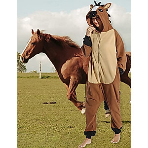 Adult Horse Onesie Pajamas Animal Cosplay Homewear Sleepwear Jumpsuit Costume for Women Men Girls Boys Teens