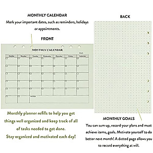 90+54+14 A5 Refill Paper with Undated Monthly Weekly Calendar Planner Inserts, A5 6 Ring Loose Leaf Paper Filler Paper Refillable Lined Paper Refill for 6 Ring Binder Planner Journal Agenda Notebook