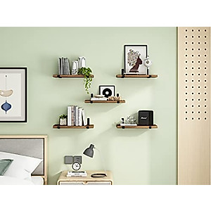 YGEOMER Floating Shelves, Set of 8, Rustic Wall Shelves, Wood Floating Shelf for Bedroom, Living Room, Book and Bathroom (Dark Carbonized Black)