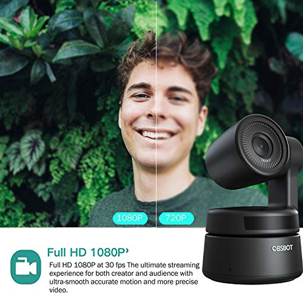 OBSBOT Tiny PTZ Webcam, AI-Powered Framing & Autofocus, Full HD 1080p Webcam with Auto-Exposure Zoom Power Gesture Selfie Video Camera for Online Class/Meeting Live and Streaming