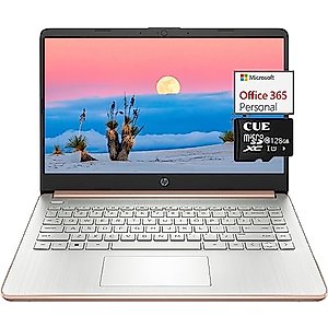 HP Newest 14" Ultral Light Student Laptop, Intel N4120 Quad-Core(> N4020), 8GB RAM, 192GB Storage(64GB eMMC+128GBSD Card), One Year Office 365, WiFi, Webcam, HDMI, USB-A&C, Win 11