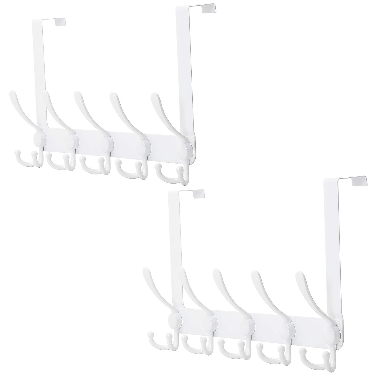 Dseap Over The Door Hook Hanger - 5 Tri Hooks, Heavy Duty Over The Door Towel Rack Coat Rack for Clothes Hat Towel, White, 2 Packs
