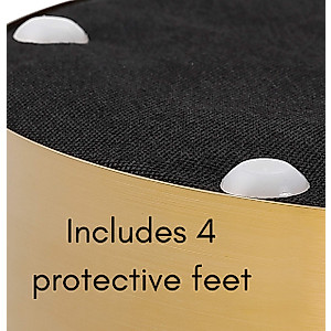 BIRDROCK HOME Round Cream Velvet Ottoman Foot Stool with Lattice Design – Soft Compact Padded Stool – Gold Trim - Great for The Living Room or Bedroom – Decorative Furniture – Foot Rest