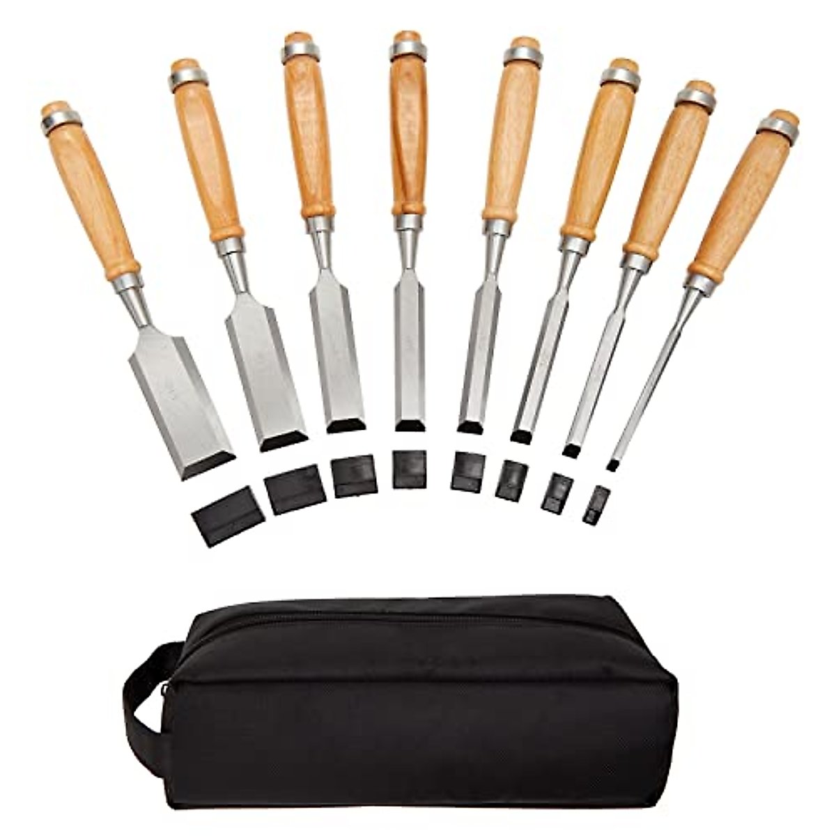 8 Piece Chisel Set for Woodworking with Blade Tip Guard and Storage Pouch (8 Sizes)