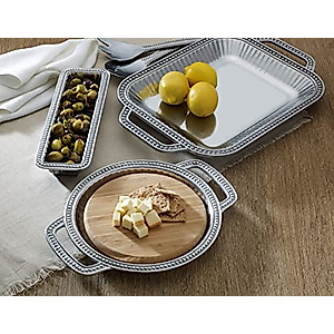 Wilton Armetale Flutes and Pearls Rectangular Serving Tray with Handles, 18-Inch-by-12-Inch - , Silver