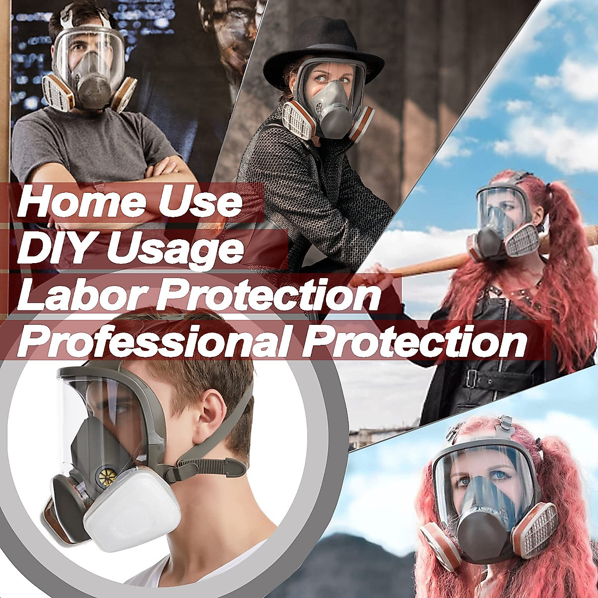 Respirator Mask Full Face Reusable Gas Mask Large Screen Organic Vapor Mask and Anti-fog for Painting, mechanical polishing, logging, welding, Against Dust, Polishing,Staining,Sanding &Cutting 4006