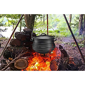 Bruntmor Pre-Seasoned Cauldron Cast Iron | 10 Quarts - African Potjie Pot with Lid | 3 Legs for Even Heat Distribution - Premium Camping Cookware for Campfire, Coals and Fireplace Cooking (Large)