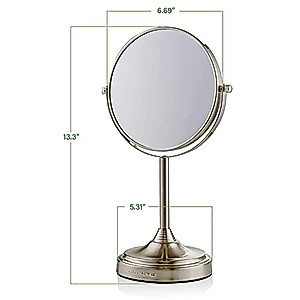 Ovente 7'' Tabletop Makeup Mirror with Stand, 1X & 7X Magnification, Adjustable Double Sided Round Magnifier, Ideal for Dresser, Vanity, Office Station & Bathroom, Nickel Brushed MNLCT70BR1X7X
