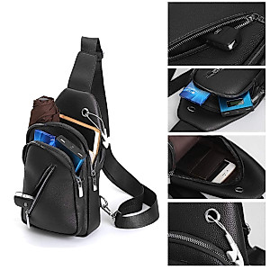 Leathario Men's Leather PU Sling bag Chest bag One shoulder bag Crossbody Bag Backpack for men