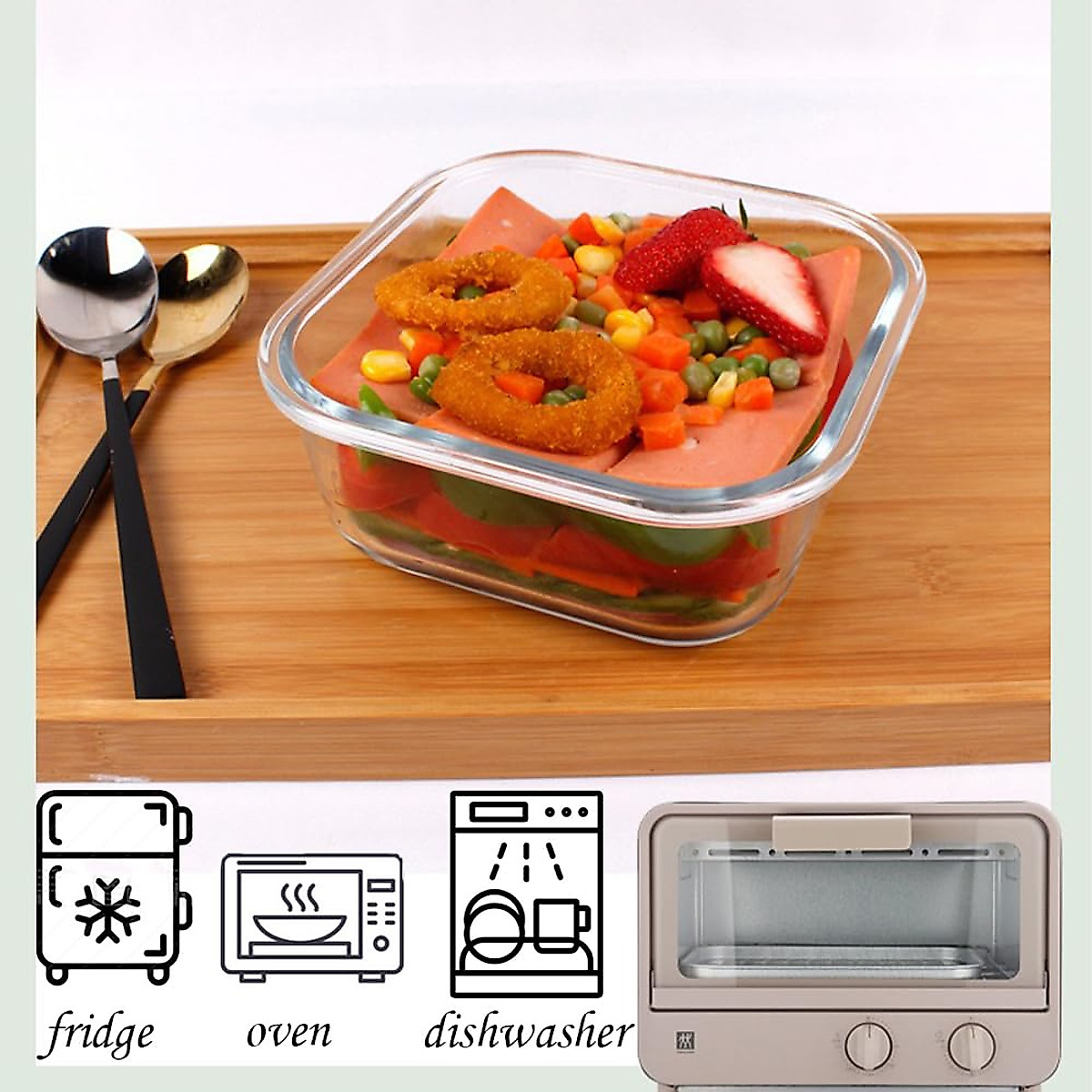 R.repad yay Square Glass Food Storage Containers, Small Square Glass Containers With Airtight Lids, 14oz Glass Meal Prep Containers, Glass Leak-proof Soup Container, Microwave Freezer Safe -(4PC)