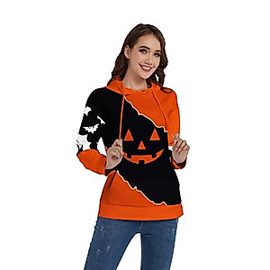 TMSD Women's Halloween Long Sleeve Pumpkin Funny Pullover Hoodie with Pocket Pumpkin Face M