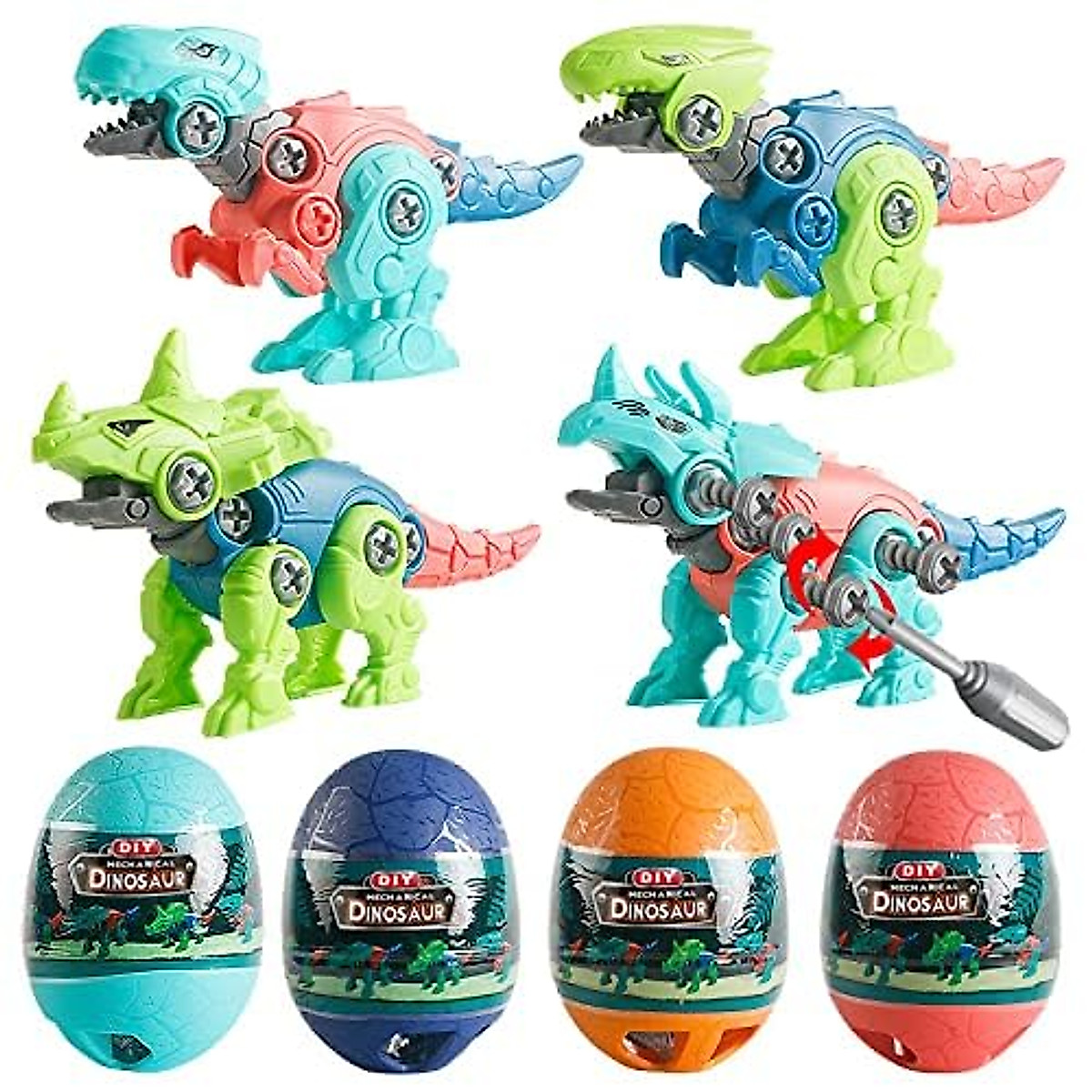 BEIGUO 4 Pack Jumbo Dinosaur Eggs with Take Apart Dinosaur Toys Building Toys for Kids Boys Girls Easter Basket Stuffers Gifts