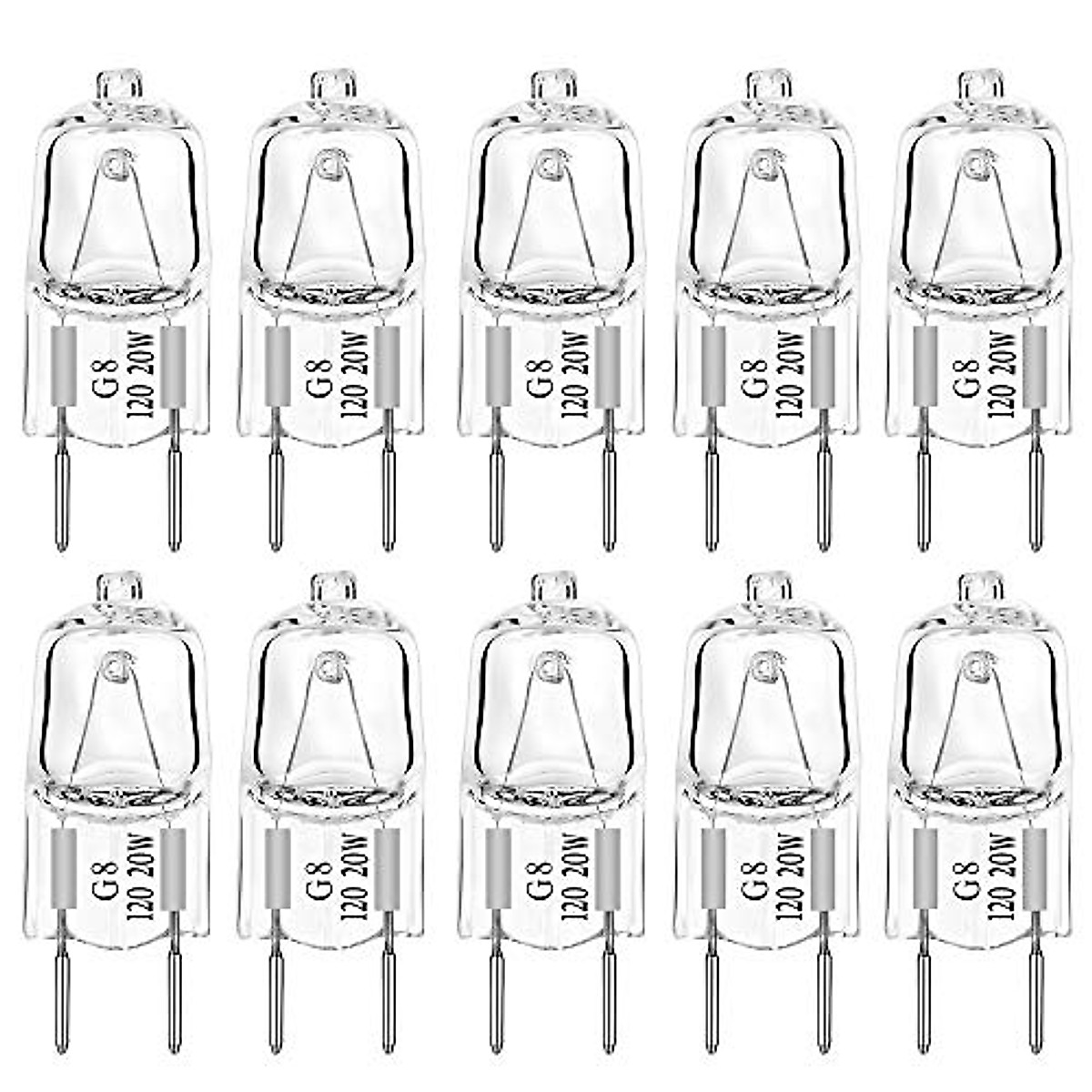 AHEVO G8 Light Bulbs 20Watt 120Volt Dimmable Halogen Light Bulb G8 Base Bi-Pin Shorter 20W T4 JCD Warm White Under Cabinet Puck Lighting Replacements,10Pack