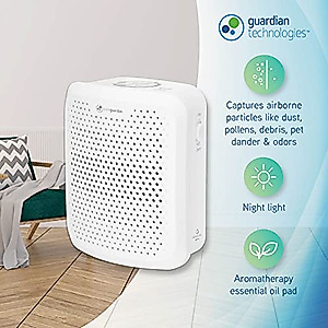 germguardian AP201W Pluggable Air Purifier with Nightlight, Odor-Eliminating Aromatherapy Essential Oil Pad Included, 7-in Pluggable Air Purifier, White