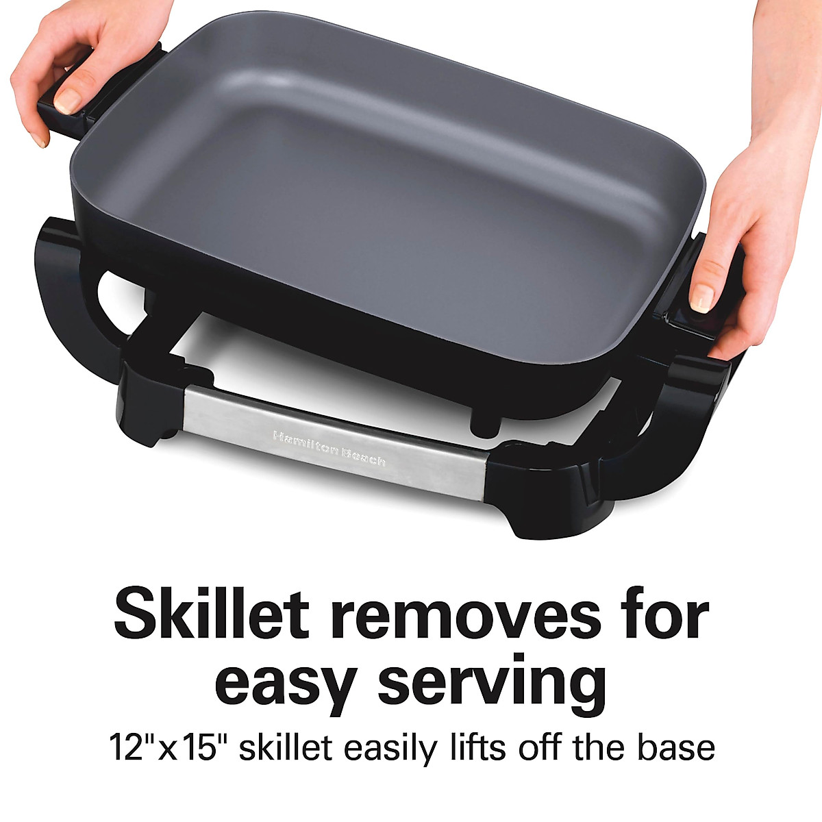 Hamilton Beach Electric Skillet with PFAS-Free Durathon Ceramic Coating, Removable 12x15” Pan, Adjustable Temperature, Reversible Design, Tempered Glass Lid, Black Nonstick Surface (38531)