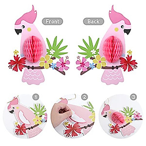 KESOTE 6 Pieces Hawaiian Tropical Parrot Bird Honeycomb Hanging Party Decorations, Summer Tiki Bar Party Decor, Rainforest Decorations Garden Yard Room Decor
