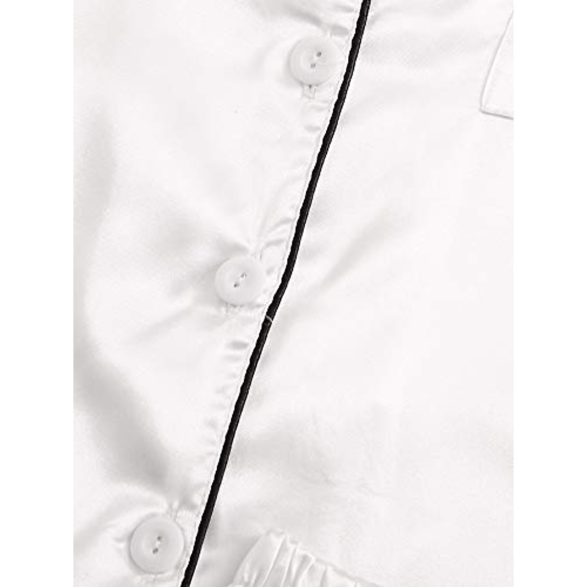 SweatyRocks Women's Short Sleeve Sleepwear Button Down Satin 2 Piece Pajama Set White Medium