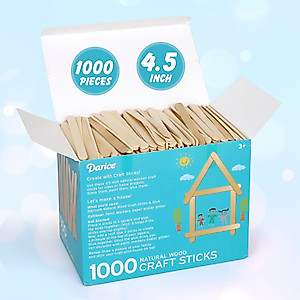 Darice 1000 Pcs Popsicle Stick, 4.5" Natural Wood Craft Sticks Supplies, Ice-Cream Stick Pop, Ages 3+