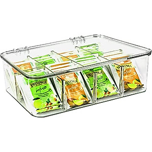 Utopia Home - Tea Bag Organizer - Stackable Tea Bag Storage Box with Clear Top Lid- Tea bag holder For Counter tops, Kitchen Cabinets, Pantry, Sweeteners (Clear)(Pack of 1)