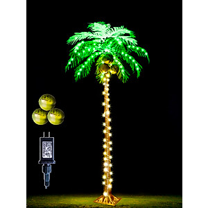 HEYCOLOR 5FT LED Lighted Palm Tree with Coconuts Outdoor Artificial Palm Tree Prelit Christmas Tree Tropical Palm Tree Lights for Home Patio Pool Hawaiian Luau Jungle Party Tiki Bar Indoor Decoration