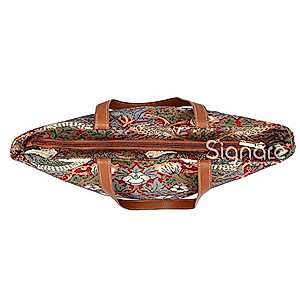 Signare Tapestry Shoulder Bag Tote Bag for Women with Red Flower and Bird William Morris Strawberry Thief Design (SHOU-STRD)