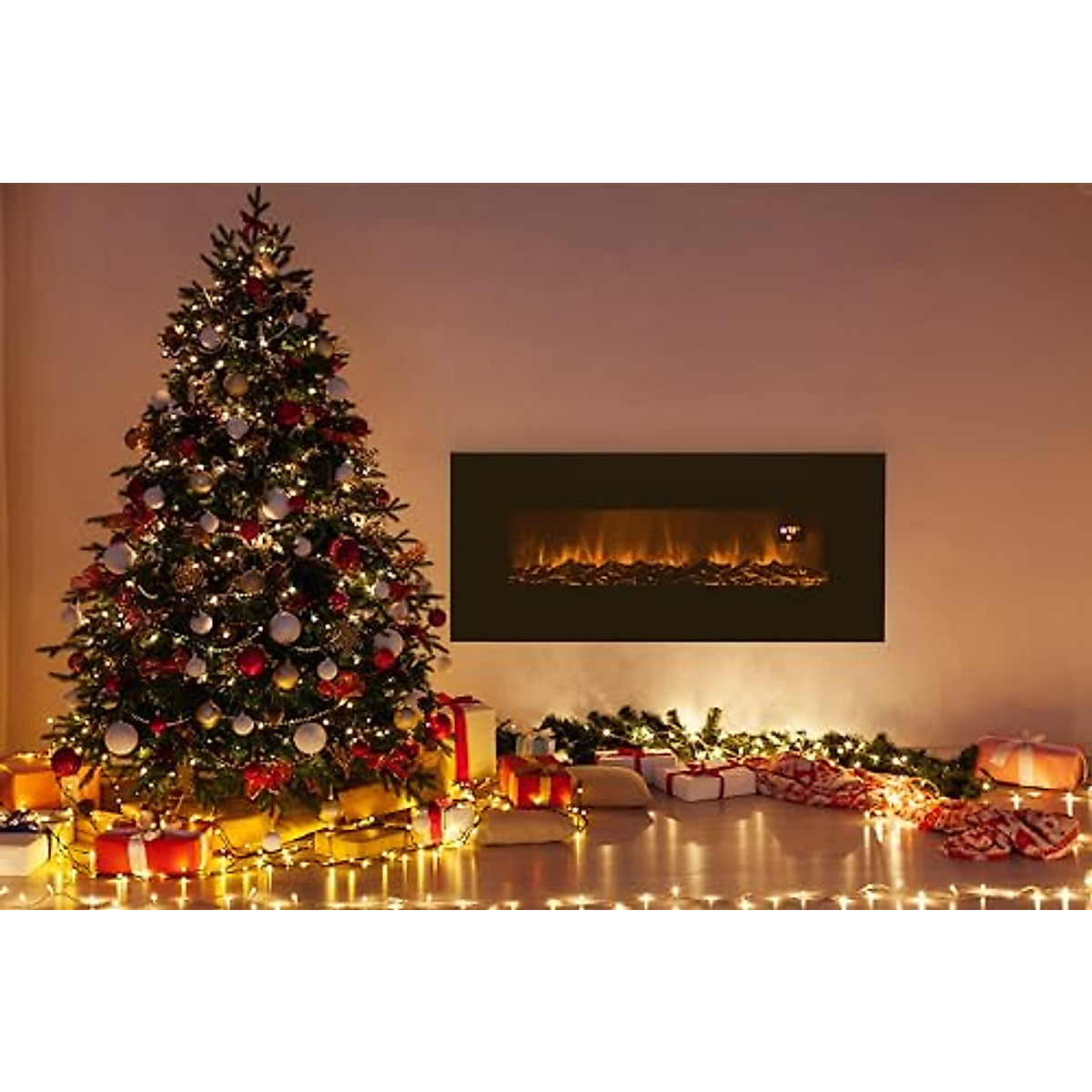 50-Inch Wall-Mounted Electric Fireplace - Fireplace Insert with LED Flames, Bottom Vents, Adjustable Heat Settings, and Remote by Northwest (Black)