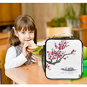 AUUXVA Japanese Cherry Blossom Flower Insulated Lunch Box Bags for Women Men Kids Girls Tote Crossbody Thermal Lunch Container Food Carrier