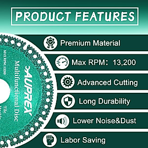 AUPREX 5 Pack 4 Inch Indestructible Disc for Grinder, 7/8" Arbor Angle Grinder Diamond Cutting Disc, Cut Everything in Seconds, Multifunctional Cutting Blade for Various Materials-Green