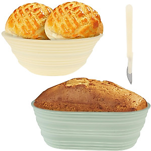 esidianzi 2Pcs Bread Proofing Basket Silicone Oval Dough Proofing Bowl Foldable Round Bread Dough Fermentation Container Reusable Heat Resistance Dough Proofing Trays for Home Kitchen(as Shown)