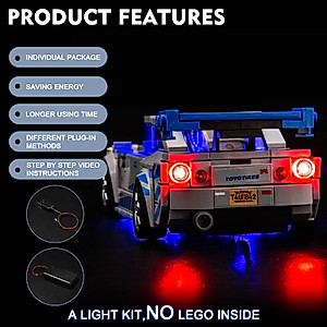 BrickBling LED Light Kit Compatible with Lego Speed Champions Fast & Furious Nissan Skyline GT-R (R34) Toy Car Building Set, Blue Underglow Lights Compatible with Lego 76917 (No Model)