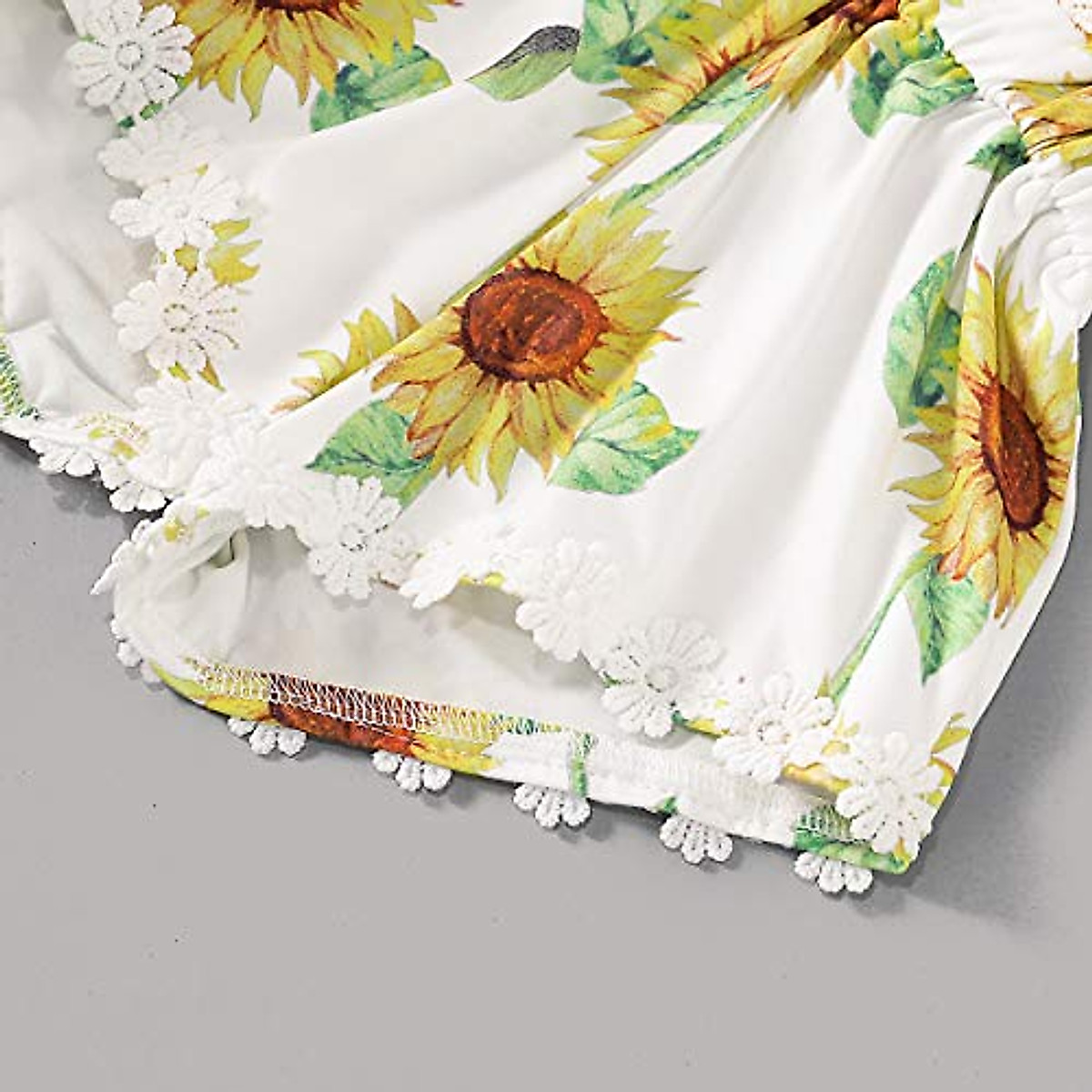 Happy Town Summer Toddler Baby Girl Clothes Cute Fruit/Flower Print Lace Trim Backless Romper Shorts Jumpsuit (Yellow, 18-24 Months)