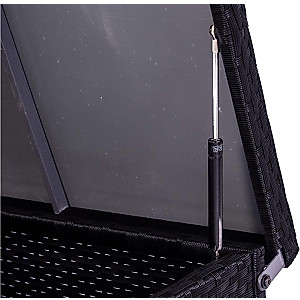 Outdoor 70 Gallon Wicker Storage Box with Waterproof Liner, Patio PE Rattan Storage Container for Outside, Deck Box with Hinged Lid for Cushions, Pillows, Towels, Horizontal Bin, Black