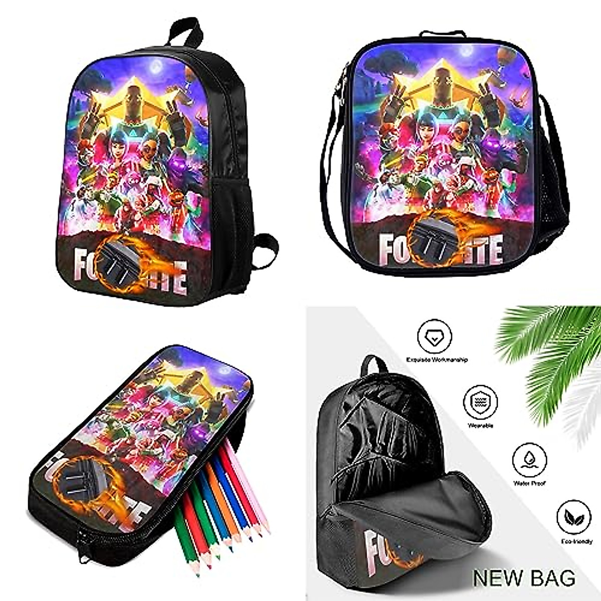 Ehdhvnp 3PCS Anime Game Backpack 3D Printed Daypacks Casual Sport Bag Set With Lunch Box and Pencilcase For Gifts Travel