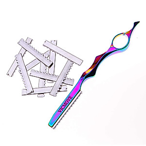 Professional Hair Styling Thinning Texturizing Cutting Feather Razor + 10 Replacement Blades Stainless Steel Rainbow Color