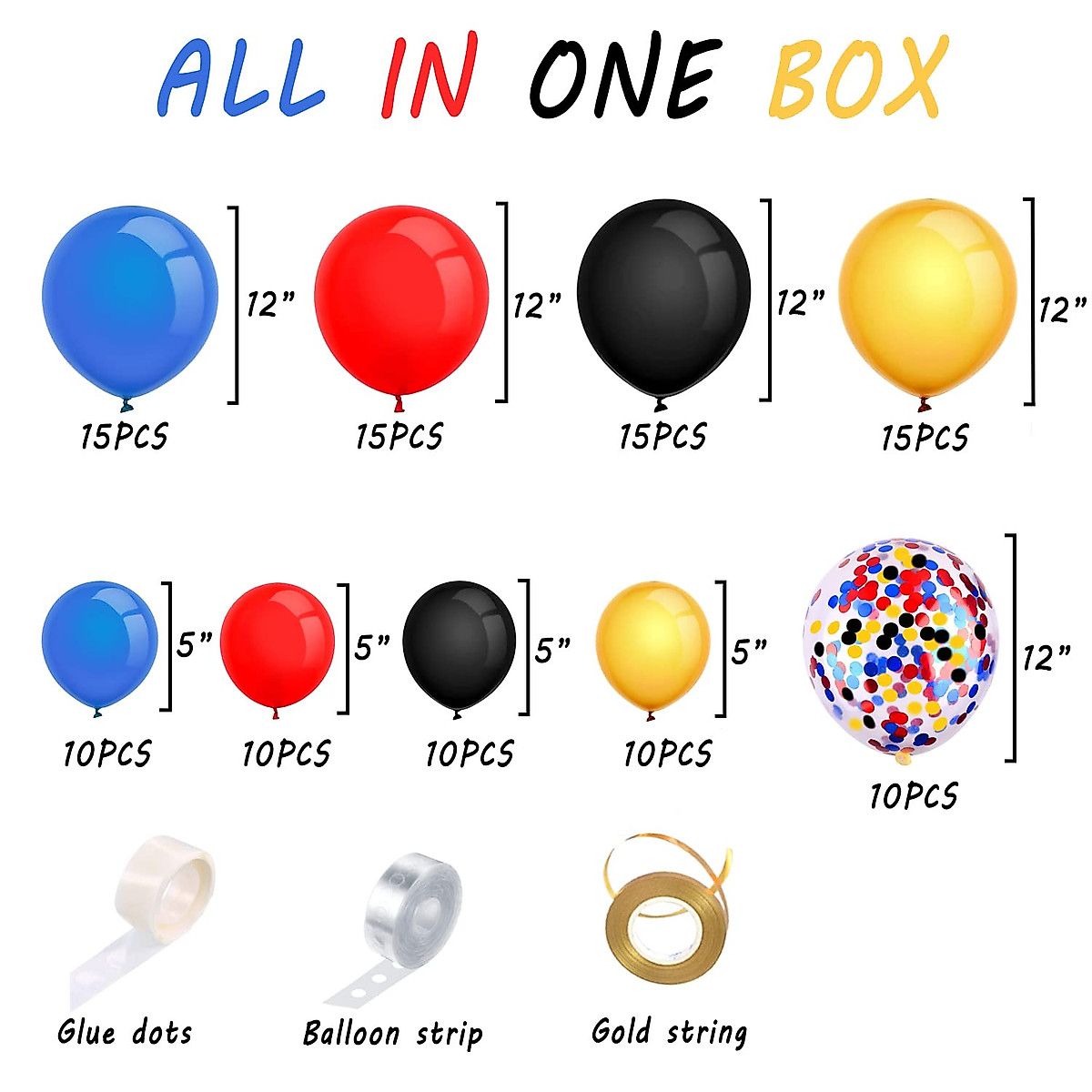 Superhero Party Supplies-110pcs Black Blue Red Yellow Confetti Latex Balloons Garland Kit for Avengers Birthday Boys Girls Baby shower Party Decoration