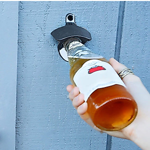 Wall Mounted Black Nickel Gun Metal Finish Beer and Soda Bottle Opener, Free Mounting Hardware Included, Quick Installation, Easy to Surface Mount