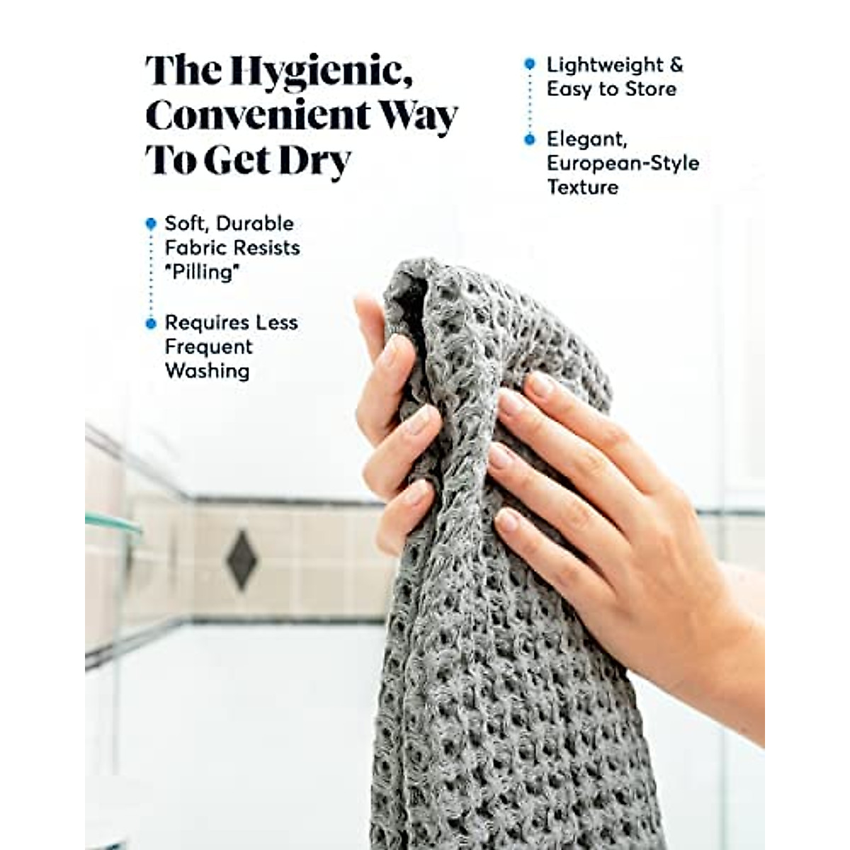 SUTERA - Silverthread Waffle Towel California - Grown Pima Cotton, Quick Drying, Ultra Soft, Lightweight and Absorbent - Waffle Weave Design - Luxury Towel (Hand, Grey) 16"x30"