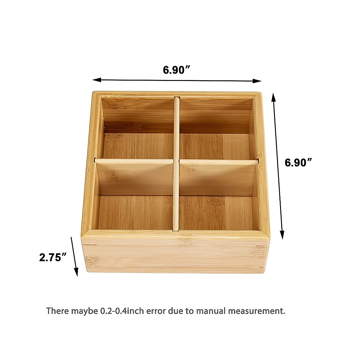 GOBAM Bamboo Tie Box, 4 Compartments - Tie Organizer for Drawer - Storage Box Organizer for Men, Pocket Square, Neck ties, Keys, Tie Clips & Cufflinks - Natural