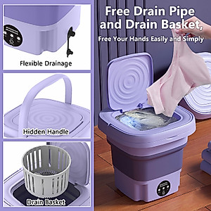8L Portable Washing Machine, Foldable Mini Small Washing Machine for Socks, Underwear or Small Items for Apartment, Dorm, Camping, RV Travel laundry Purple