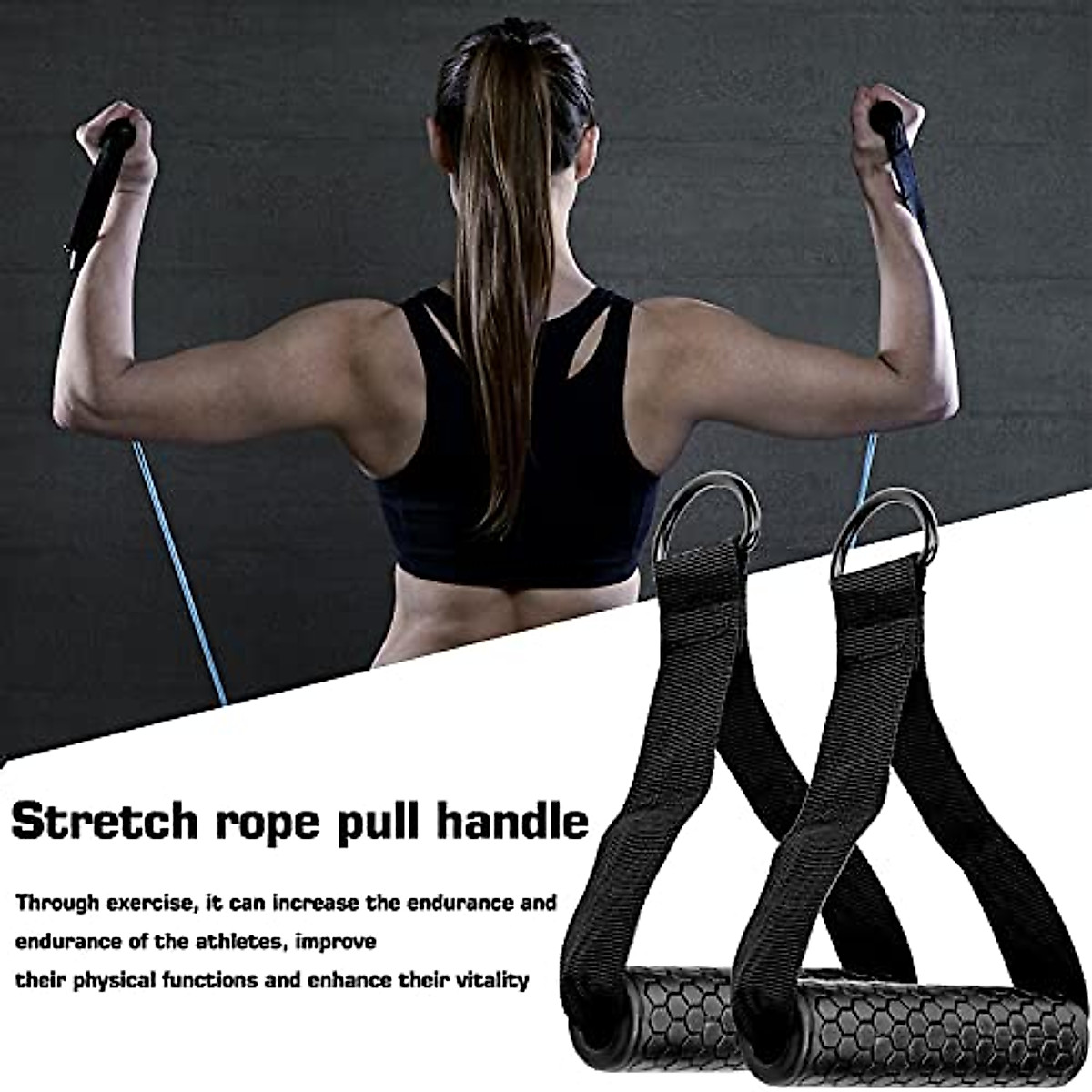 2 Pcs Resistance Bands Handle, Cable Machine Attachments Fitness Grips Strap Stirrup Handle with ABS Cores Silicon Grip for Gym Pilates Yoga Crossover Triceps Exercise