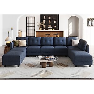 LLappuil Modular Sectional Sofa with Chaise, 8 Seater Reversible L Shaped U Shape Sectional Couch with Storage, Denim Blue