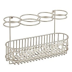 mDesign Steel Wall Mount Hair Dryer Holder, Styling Tool Storage Organizer Basket for Bathroom - Holds Hair Dryer, Flat Iron, Curling Wand, Hair Straighteners, Brushes - Arbor Collection - Satin