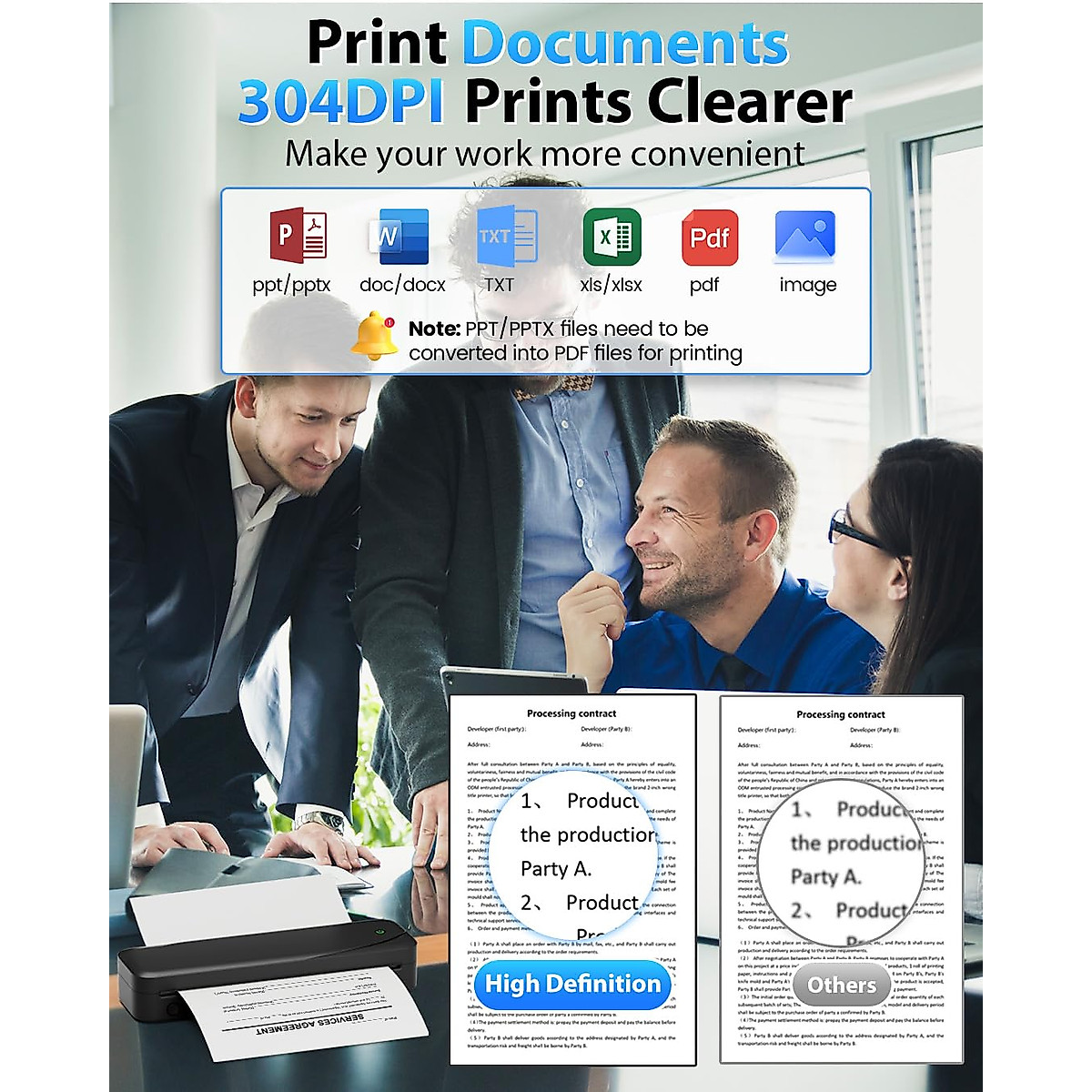 Memoking Portable Printer for Travel, Bluetooth Thermal Printer Support 8.5" X 11" US Letter & A4 Size Thermal Paper, Inkless Printer Compatible with iOS, Android & Laptop for Office, Home, School