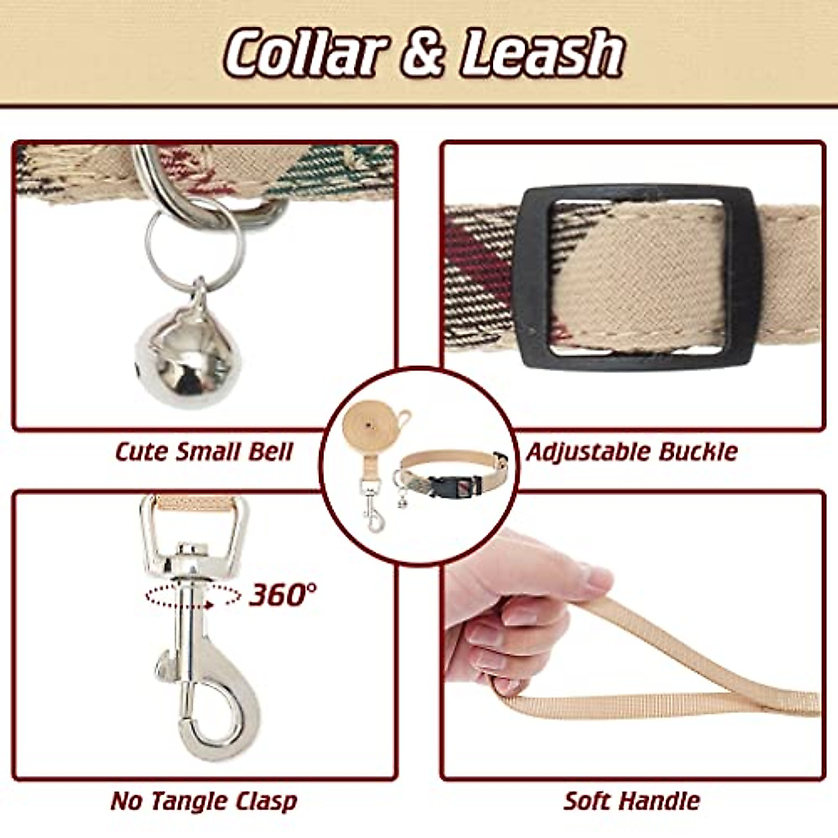 EXPAWLORER Classic Plaid Puppy Harness - Small Dog Collar and Leash - Soft Mesh Padded Adjustable Small Dog Vest Harness No Pull, Reflective Escape Proof for Outdoor Walking