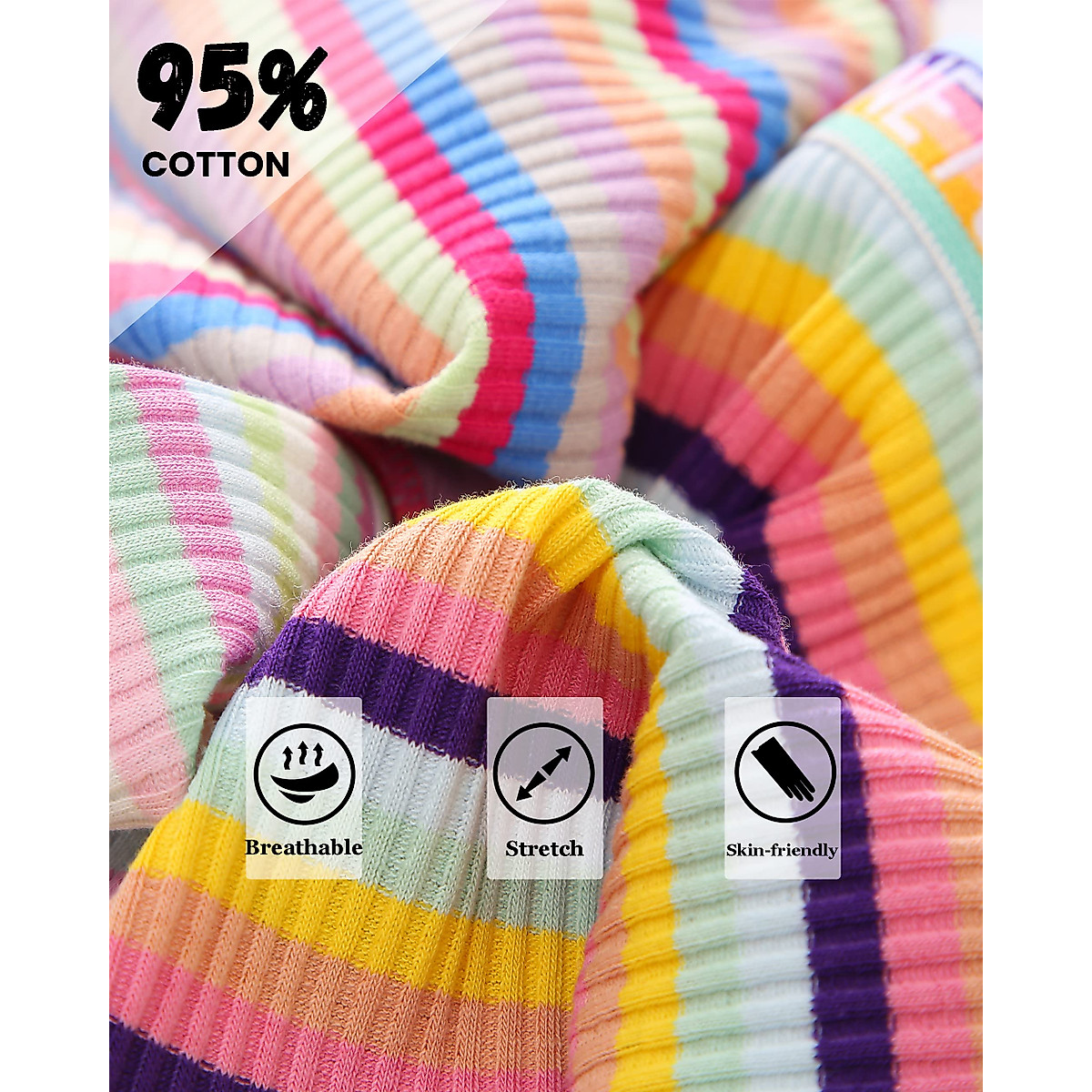 FINETOO Cotton Thongs for Women Sexy Soft Breathable Thong Underwear Low Rise Colorful Stripes Hipster Panties 5 Pack(5AL)